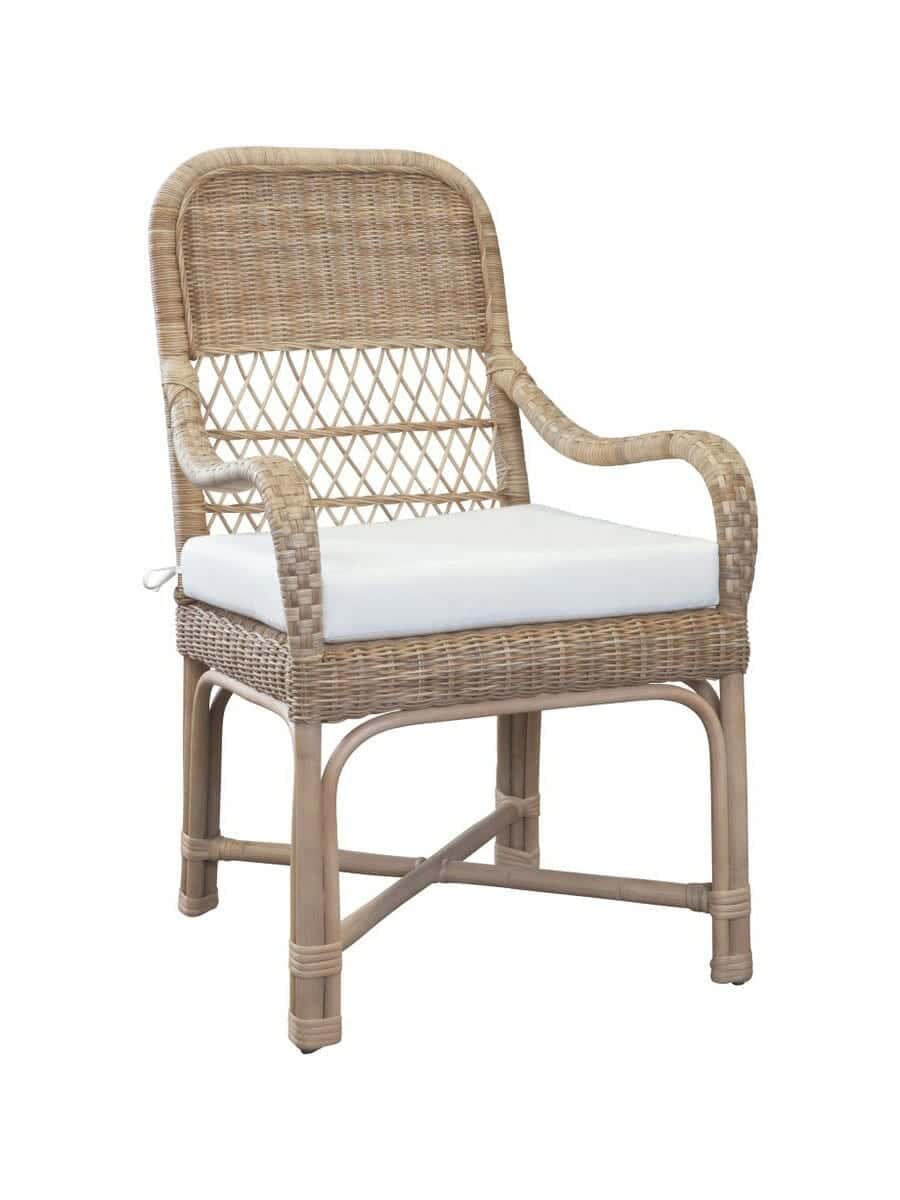 Cape Cod Wicker Dining Arm Chair - Natural Wicker in 10 Colors